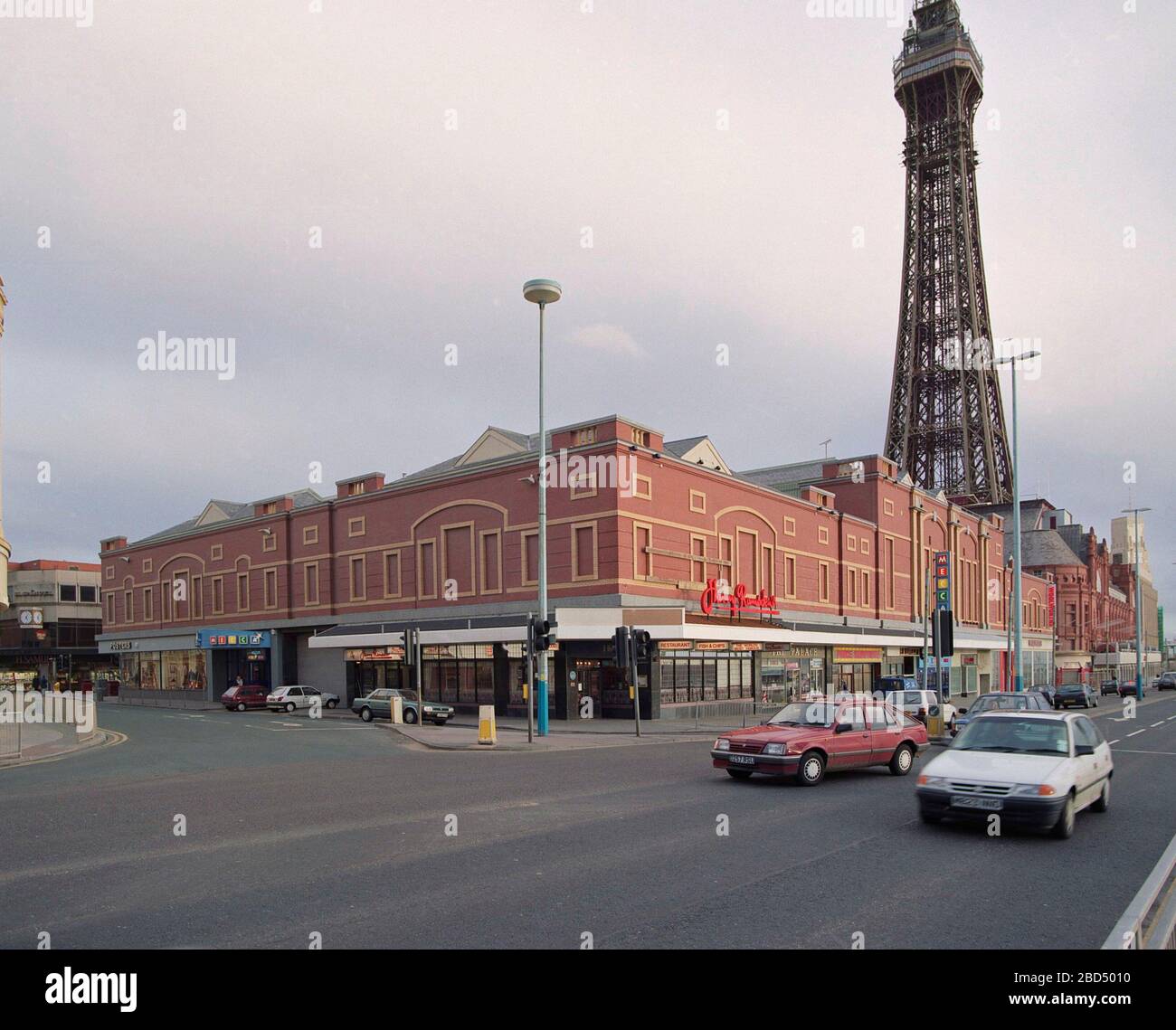 Harry Ramsden building on the front at Blackpool, Tower behind, in 1995 ...