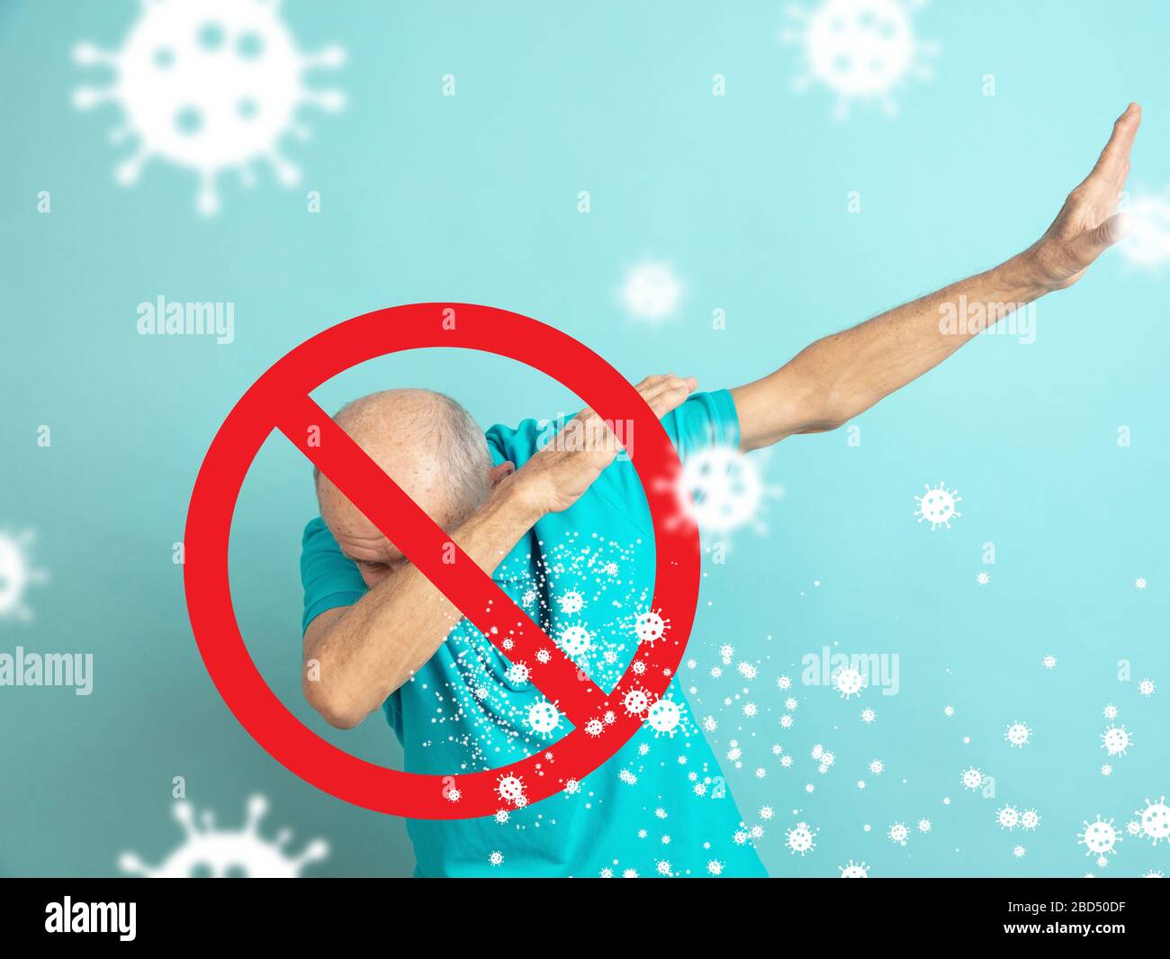 How to sneezing right - caucasian senior man dabbing isolated on studio ...