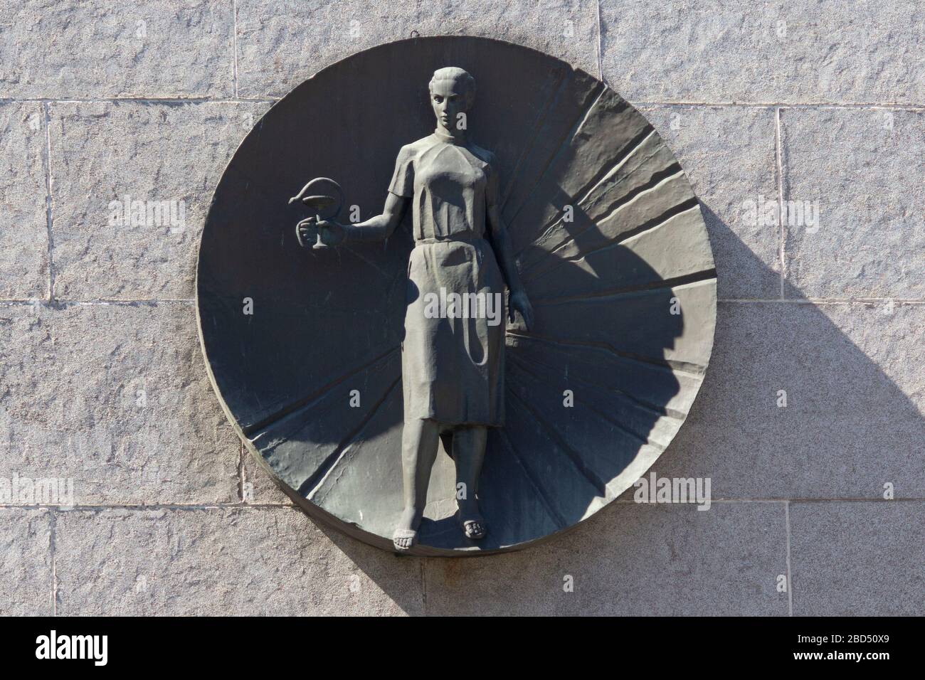 Kiev, Ukraine -April 06, 2020: Bas-relief with a female medic on the ...