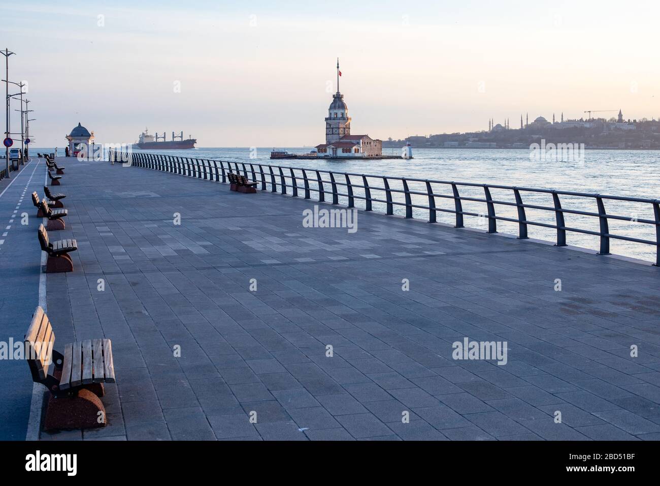 Empty view of Uskudar coast.Shores in Istanbul remained empty after the ...