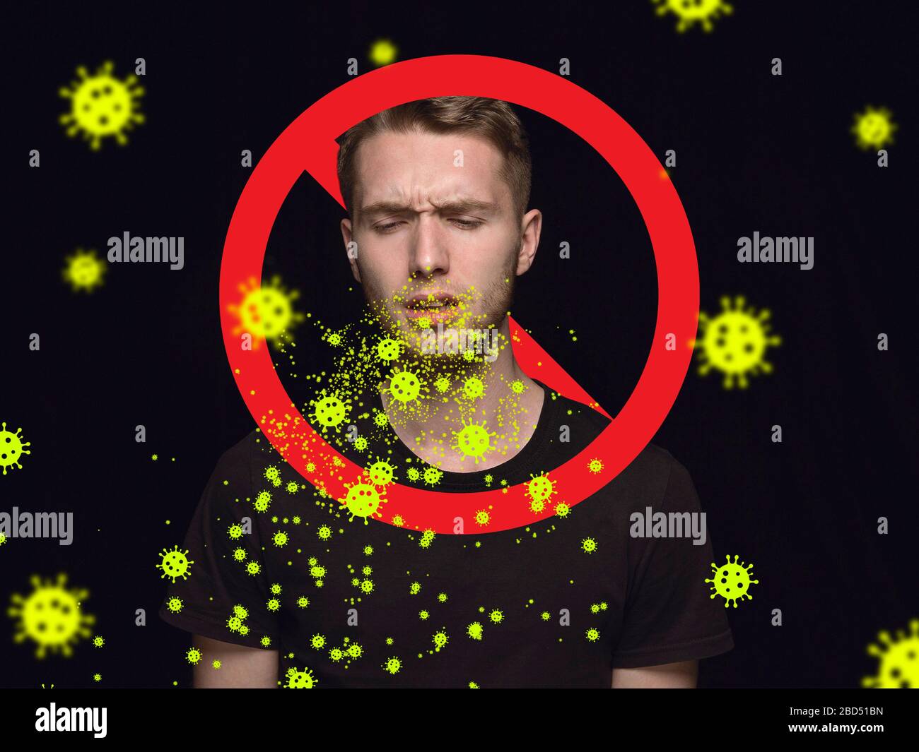 Coughting, sneezing - caucasian man feeling sick isolated on studio ...