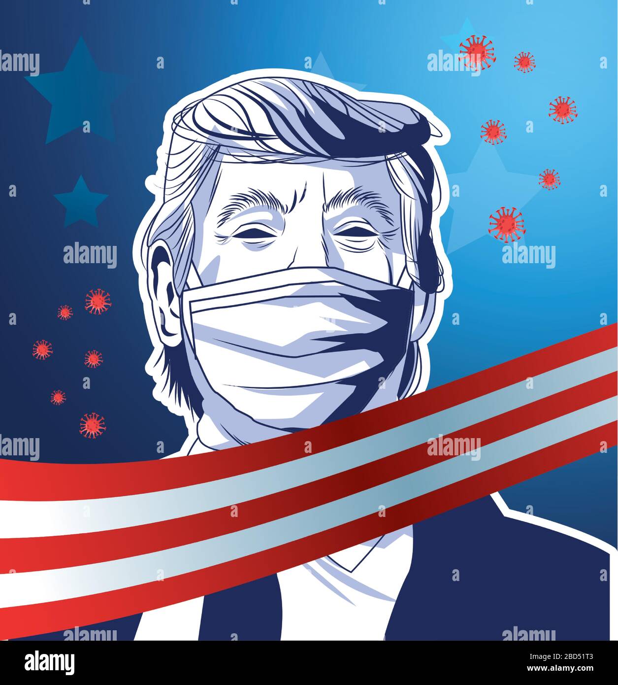 trump wearing face mask by covid 19 and particles Stock Vector Image ...