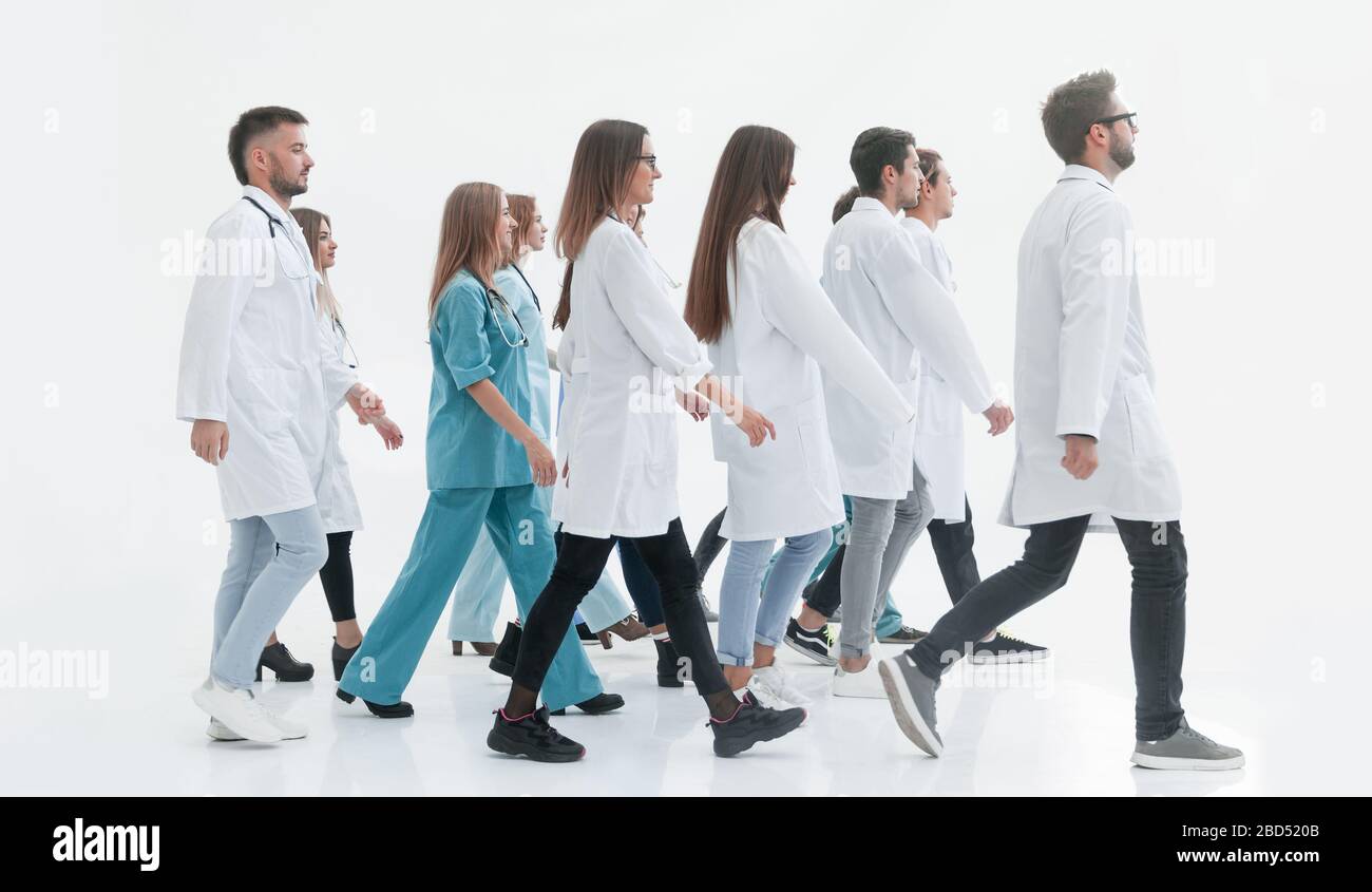 large group of paramedics striding forward. photo with copy-space Stock ...