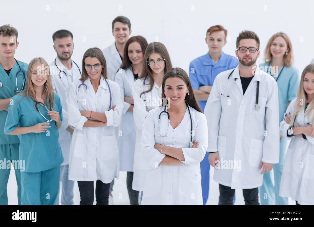 large group of medical professionals applauding their leader Stock ...