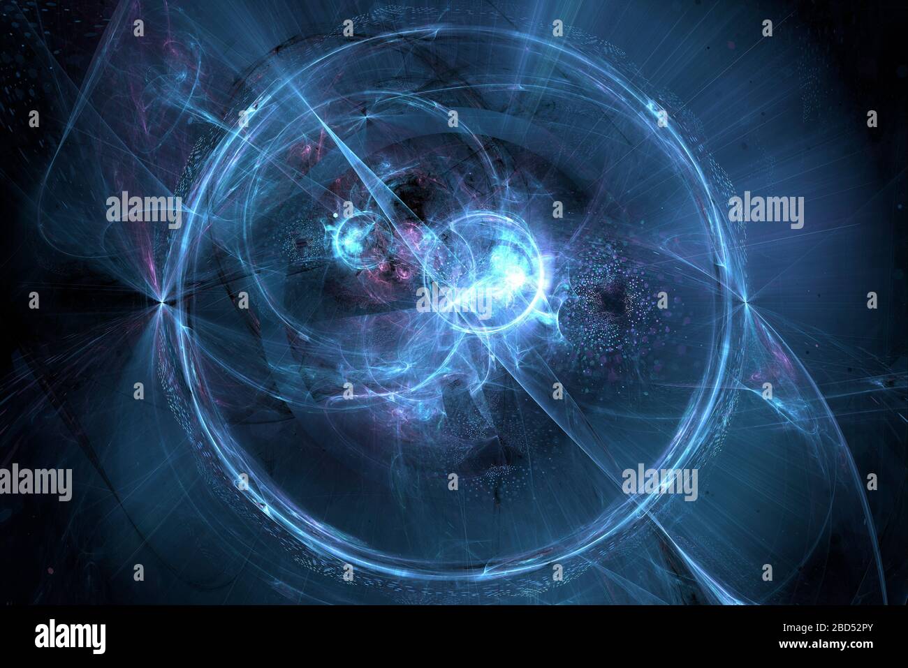 Neon glowing lines and shapes flying in the space. Geometric sci-fi ...