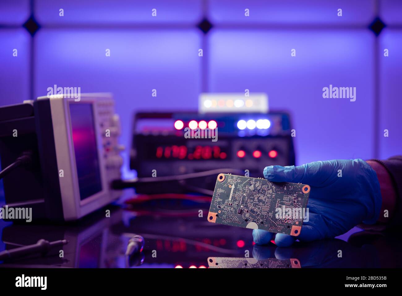 Debugging electronics device. PCB witch microcontroller in electronics laboratory Stock Photo ...