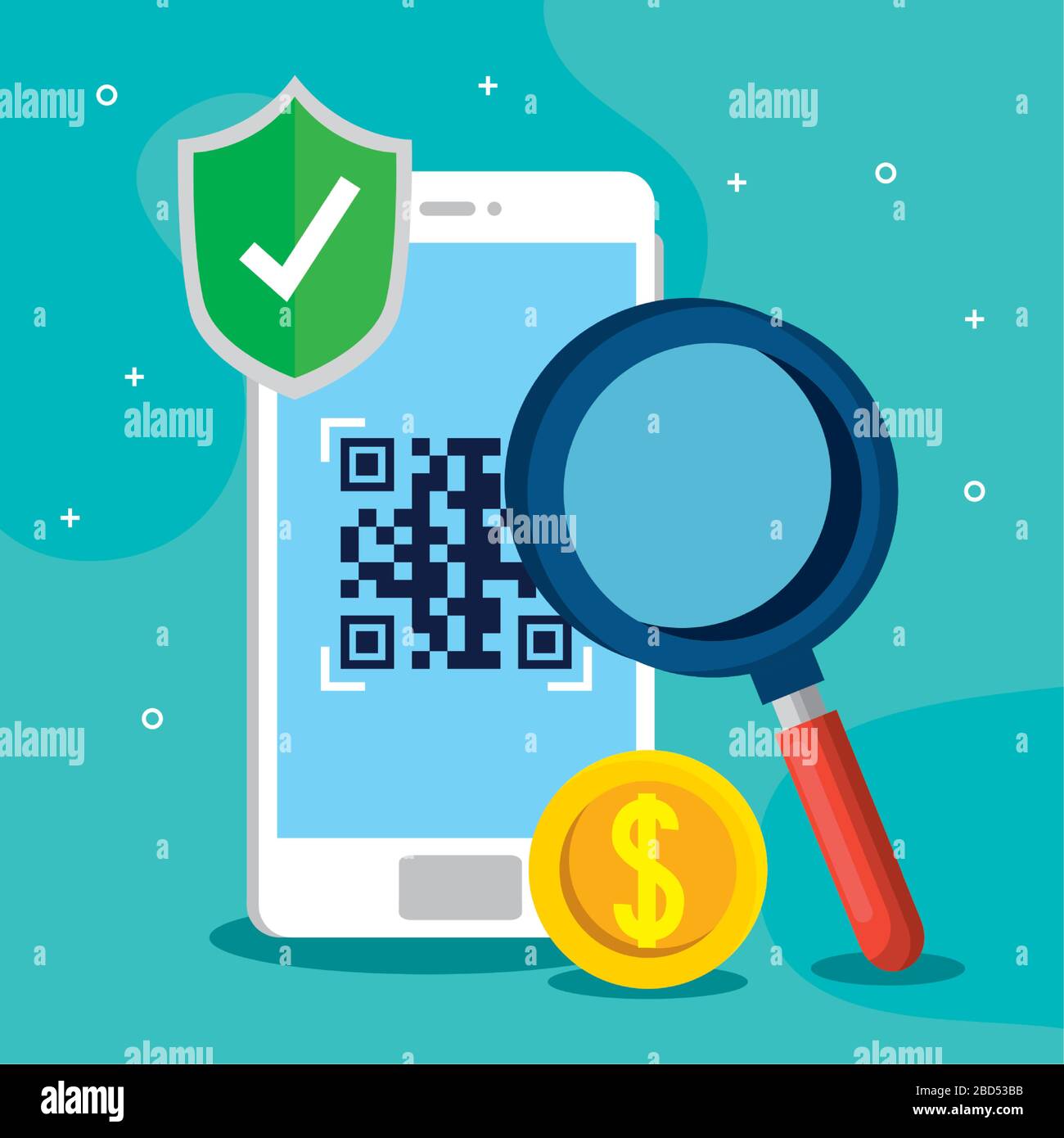 qr code inside smartphone and lupe vector design Stock Vector Image ...