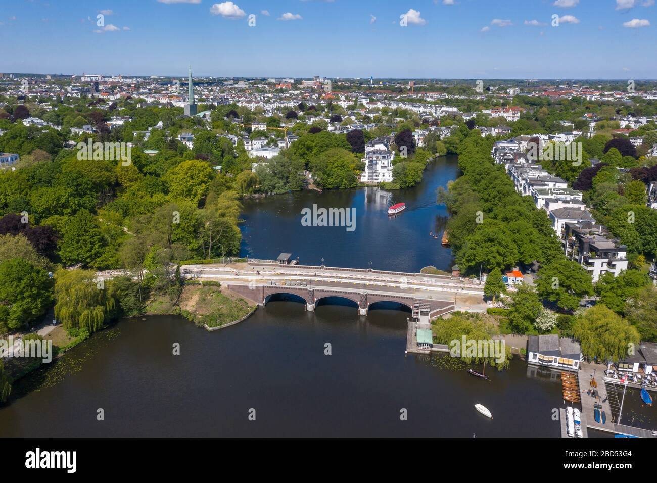 aerial view of Alster lake estuary with Krugkoppel bridge Stock Photo ...
