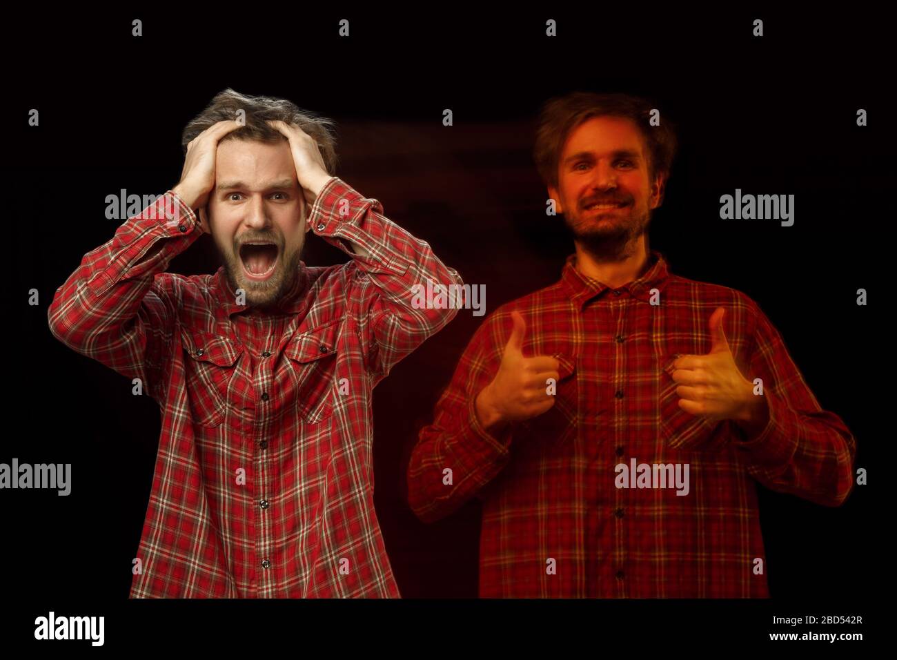 Shocked sad outside, happy inside. The versatility of man - opened ...