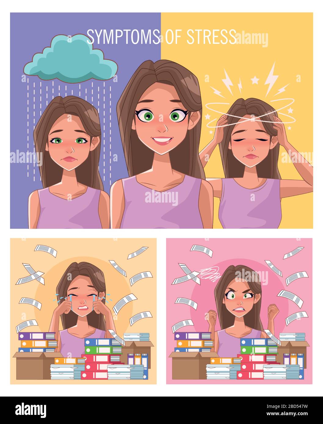 group of women with stress symptoms and pile documents Stock Vector ...