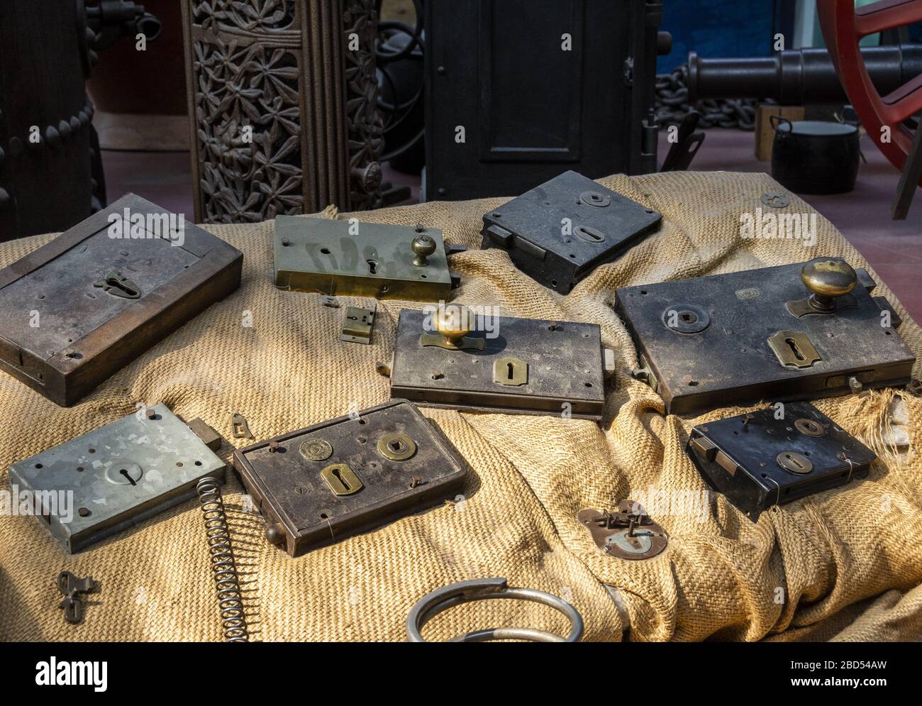 Collection of mid 19th century antique cast iron door locks Stock Photo ...