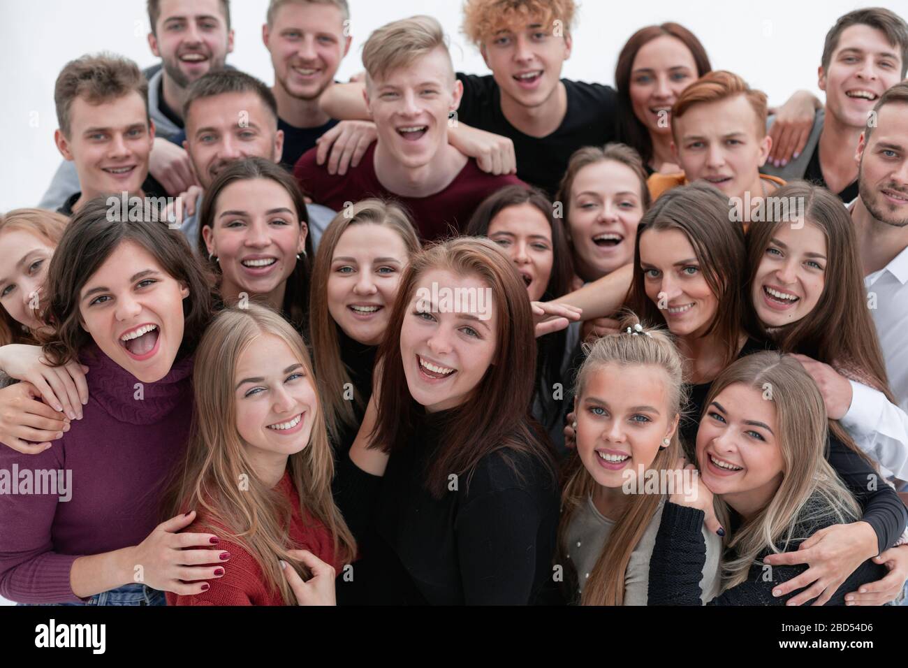 large group of friends with a smile looking at the camera Stock Photo ...