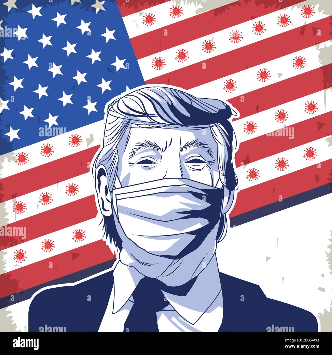 trump wearing face mask by covid 19 with usa flag and particles Stock ...