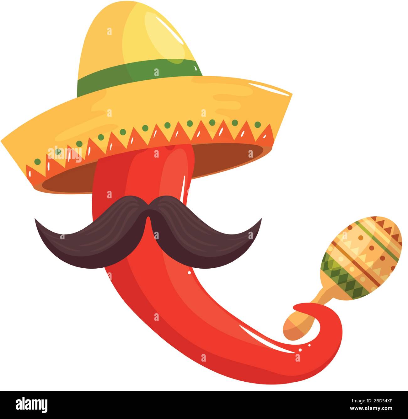 Isolated mexican chilli hat mustache and maraca vector design Stock ...