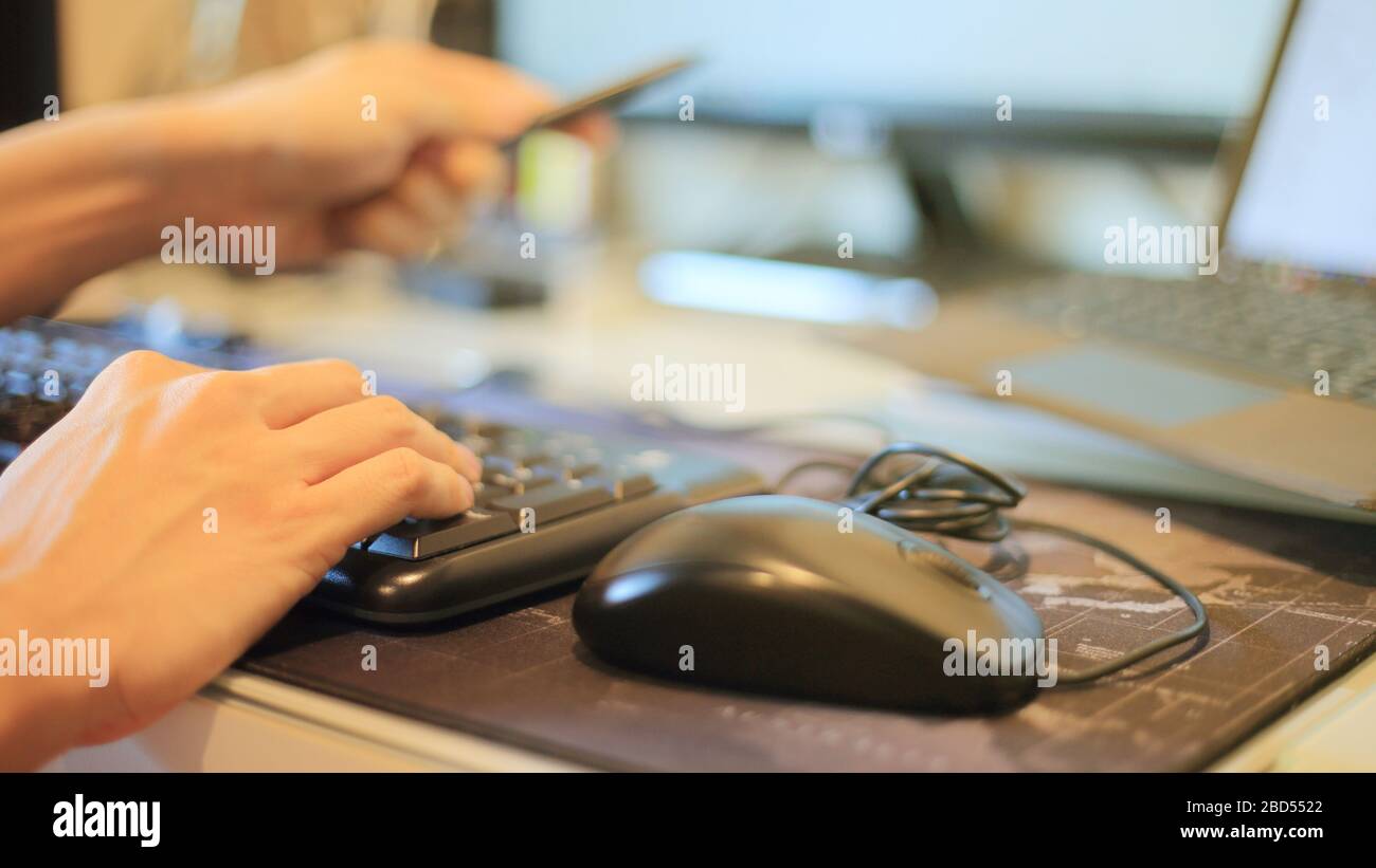 pointing laptop monitor with digital pen. working seriously with ...