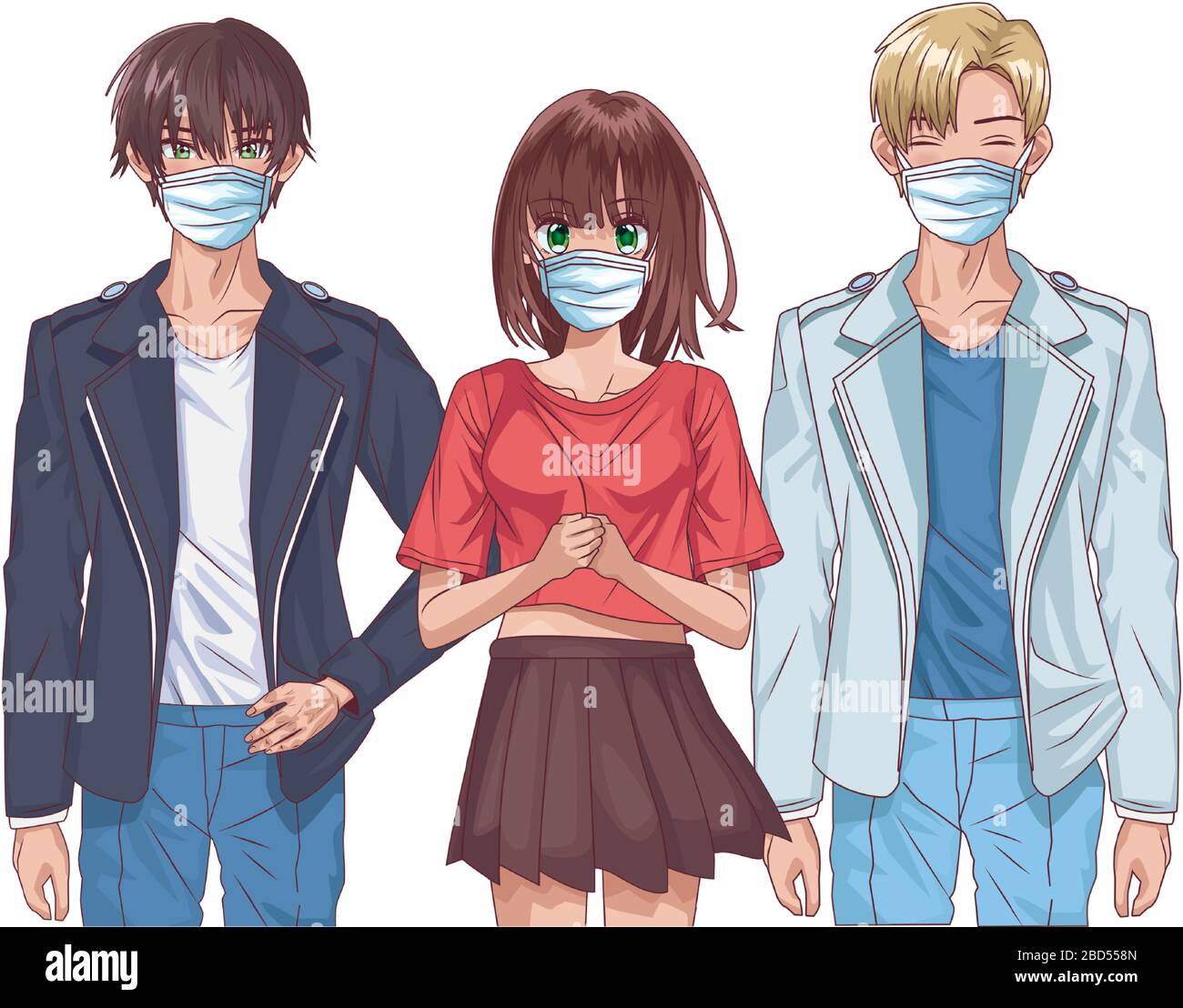 young people using face masks anime characters Stock Vector Image & Art ...