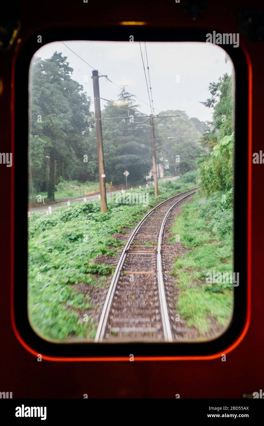 View of Japanese countryside from train window in Kumamoto, Japan Stock ...