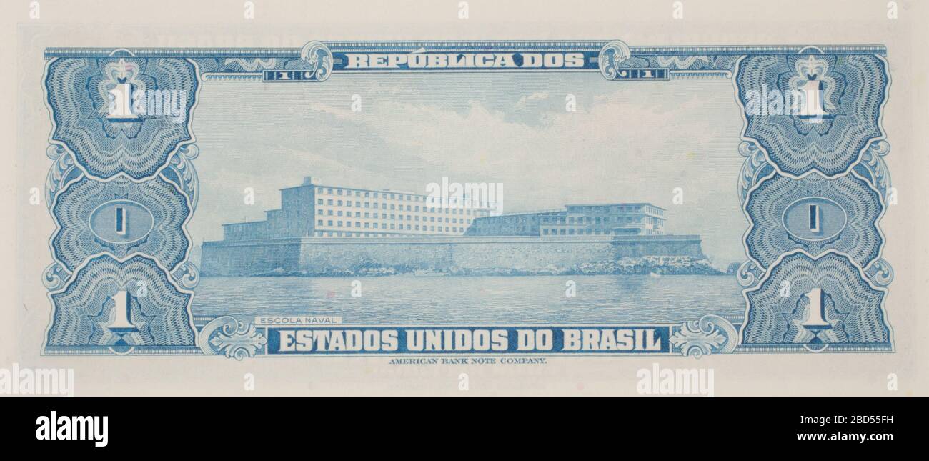 The reverse of A Brazilian banknote, 1 Cruzado issued in 1954 with a ...