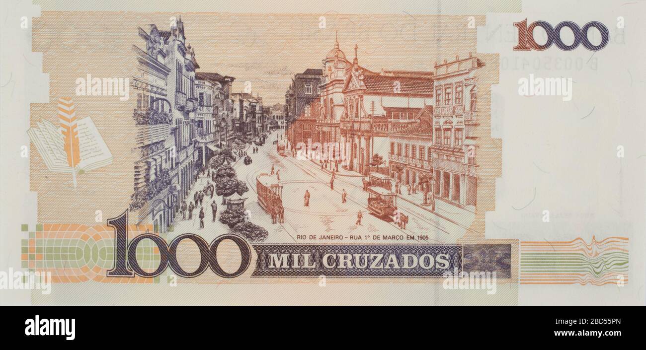 The reverse of a Brazilian banknote from 1989, 1000 Mil Cruzados Stock ...