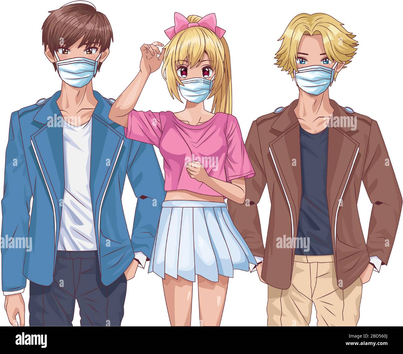young people using face masks anime characters Stock Vector Image & Art ...