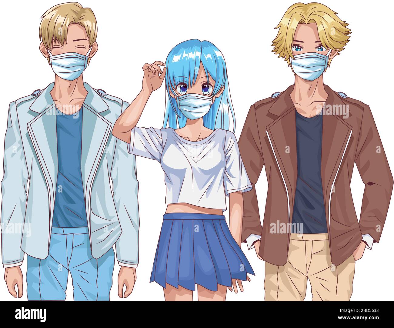 young people using face masks anime characters Stock Vector Image & Art ...