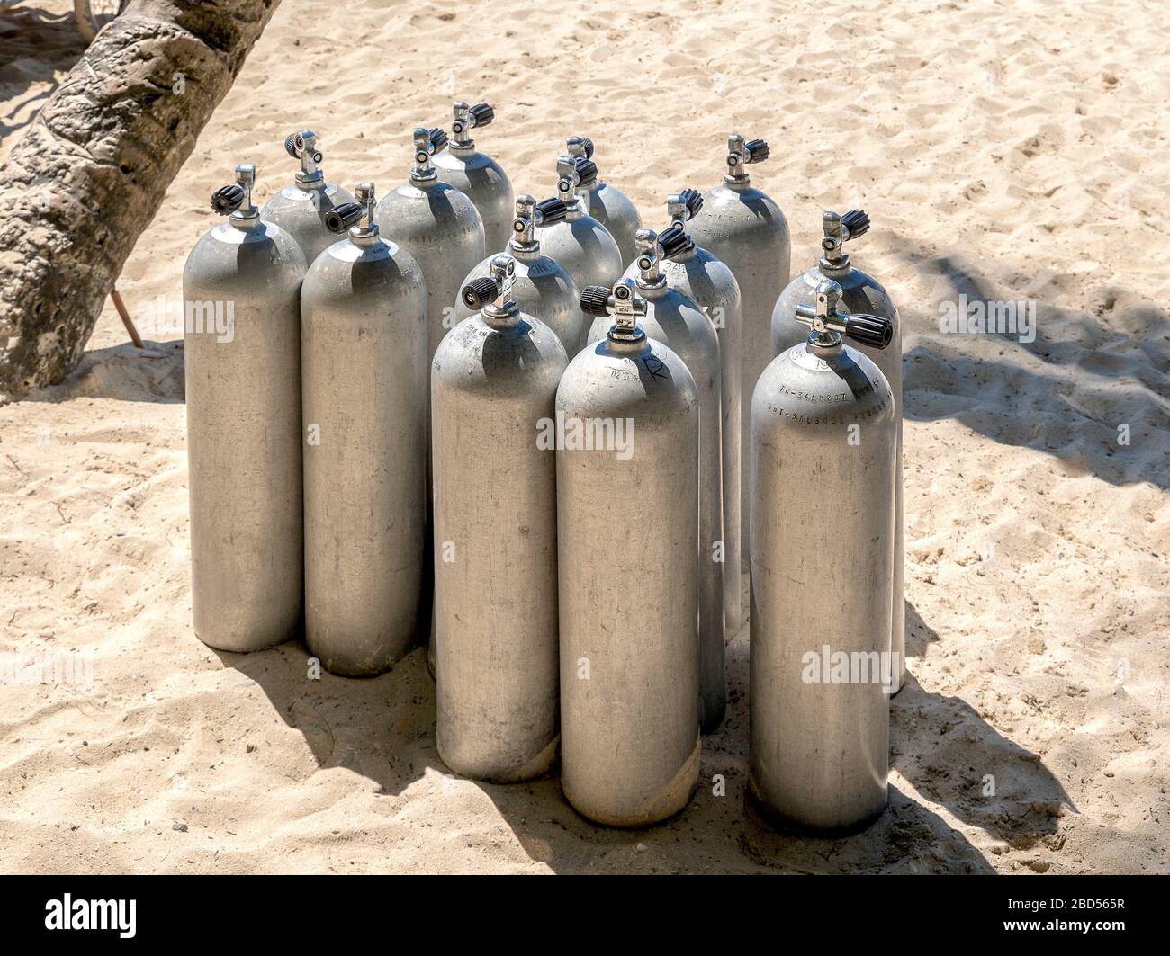 diving cylinders, white beach path, Boracay island, Philippines Stock ...