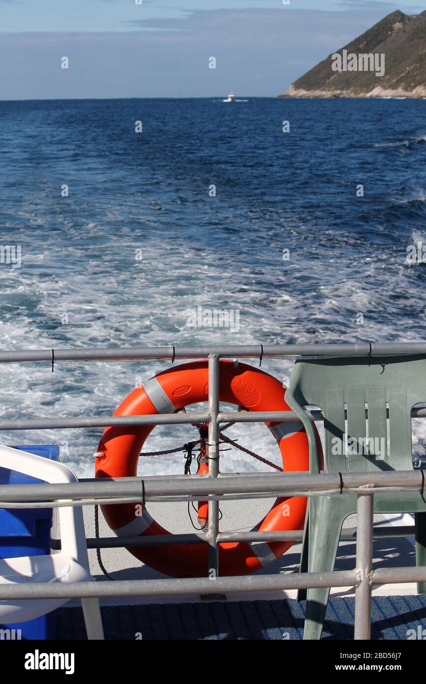 Lifebuoy on back of boat at Albany, Western Australia Stock Photo - Alamy