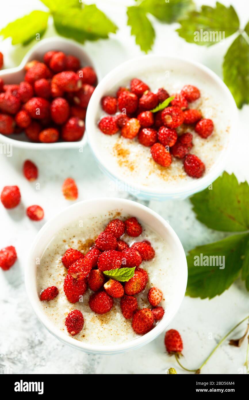Homemade pudding with wild strawberry Stock Photo - Alamy