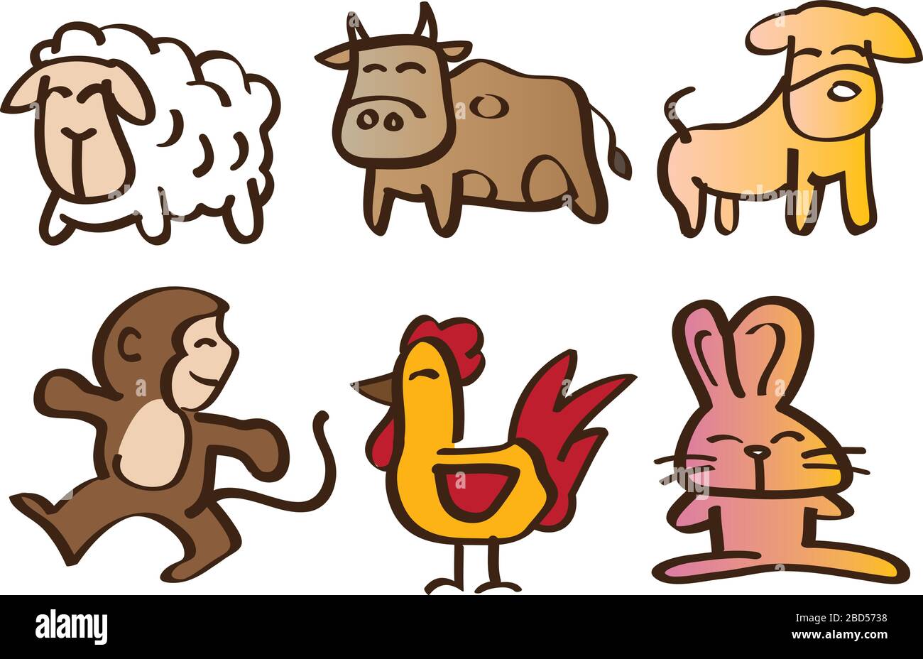 Vector illustration of six cute cartoon animals Stock Vector Image ...