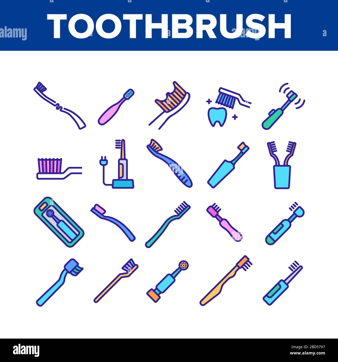 Toothbrush Equipment Collection Icons Set Vector Stock Vector Image ...