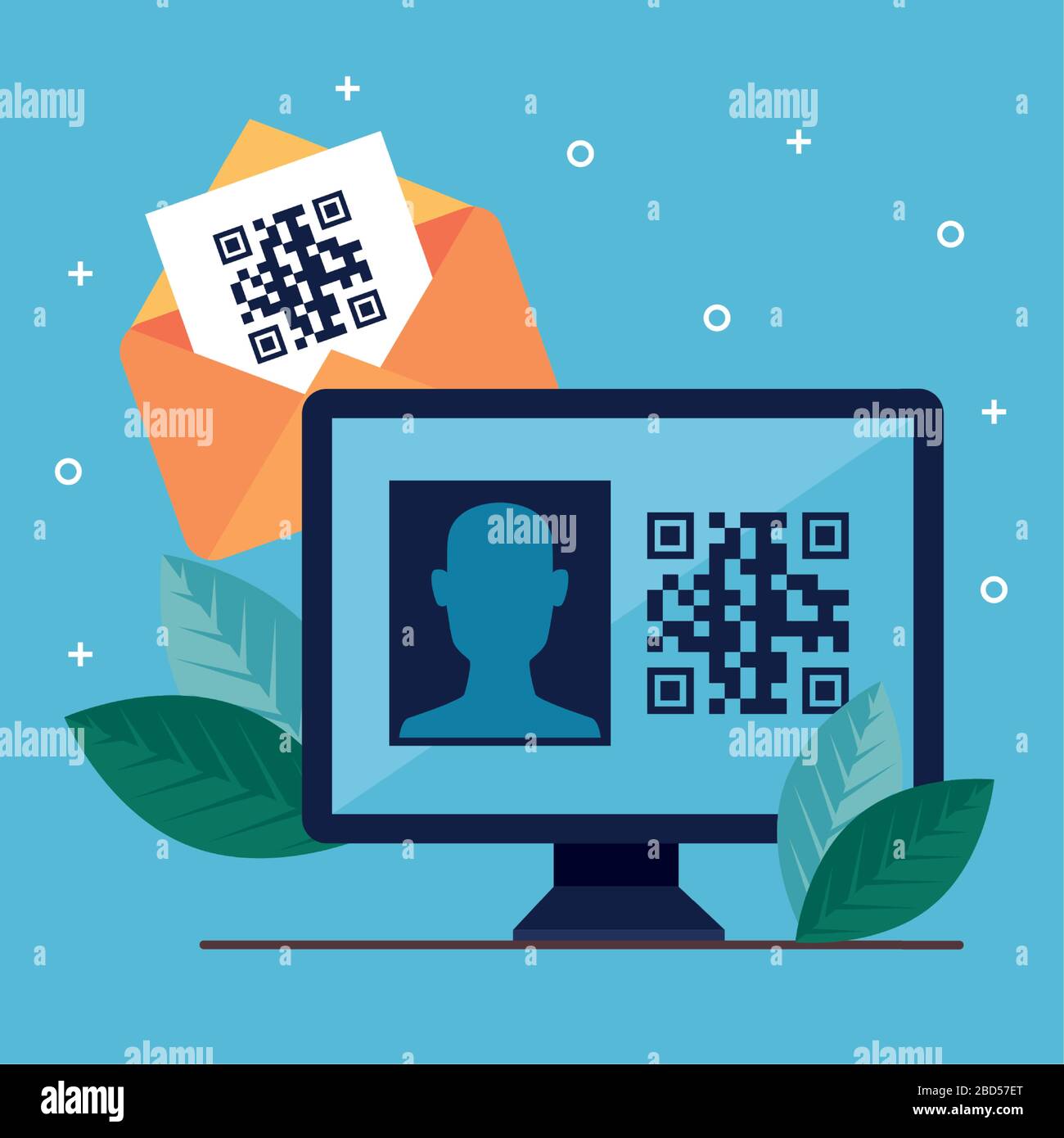 qr code inside computer envelope and leaves vector design Stock Vector ...