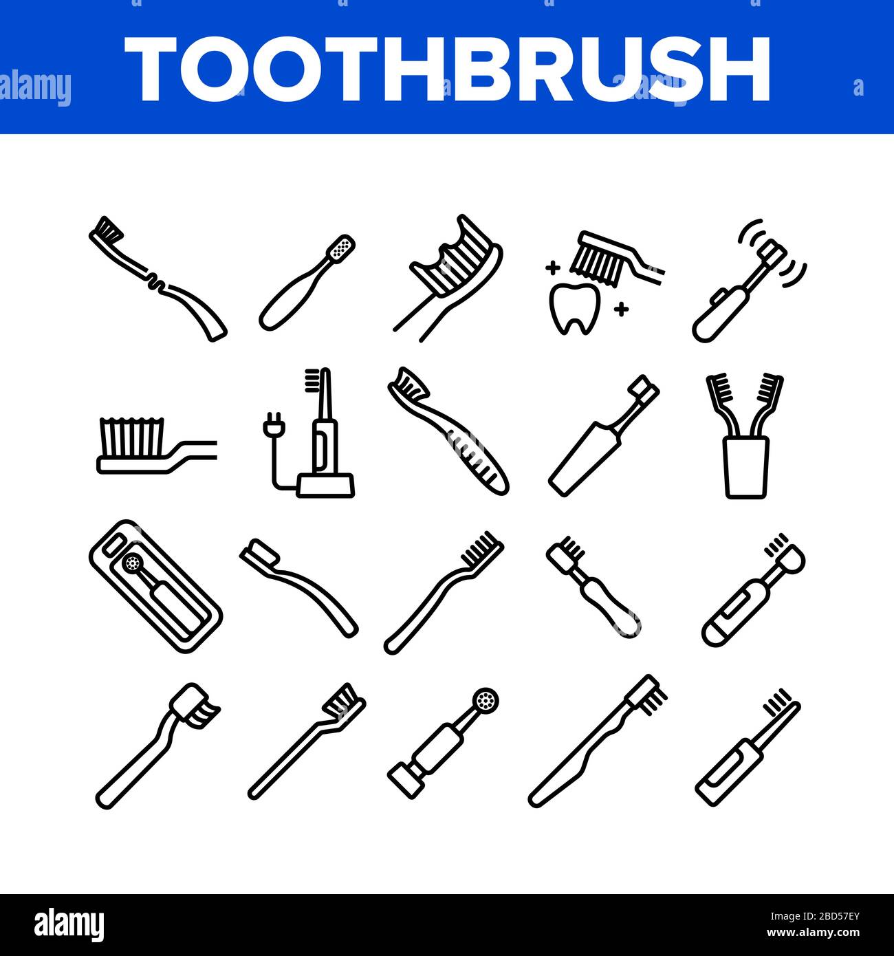 Toothbrush Equipment Collection Icons Set Vector Stock Vector Image ...