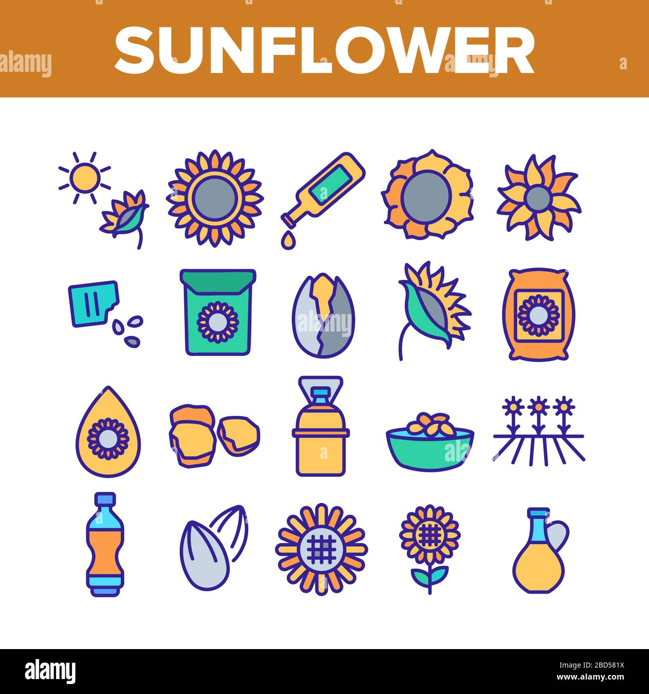 Sunflower Products Collection Icons Set Vector Stock Vector Image & Art ...