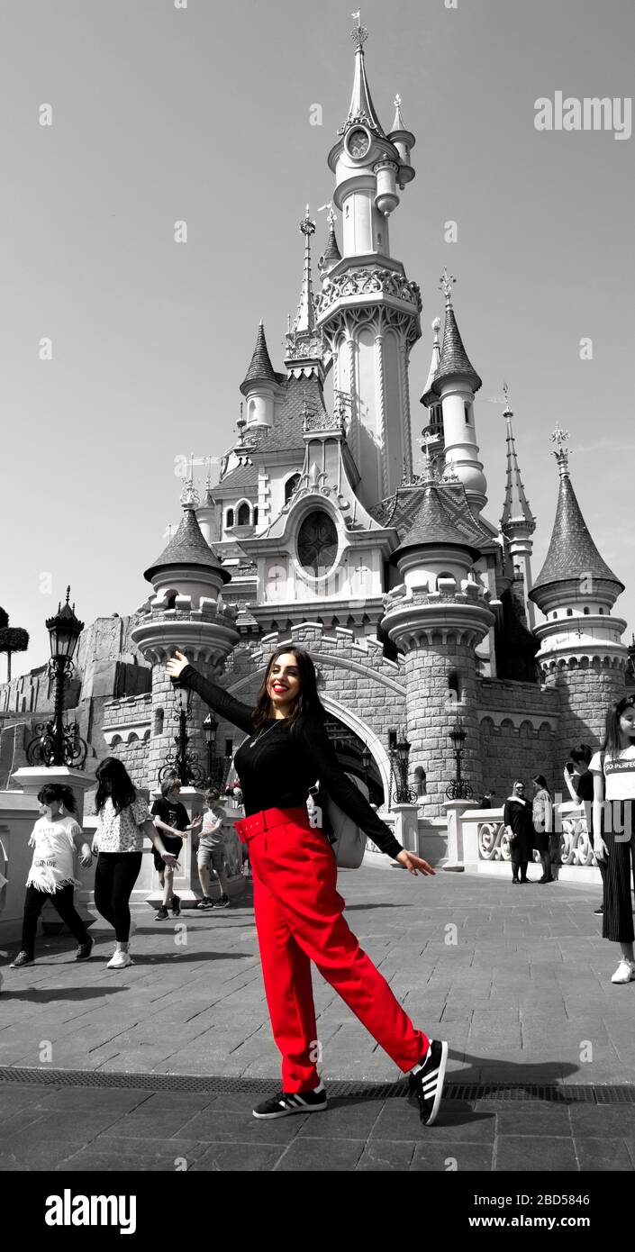 Matching outfits with Mickey Mouse in Disneyland, Paris, France Stock ...