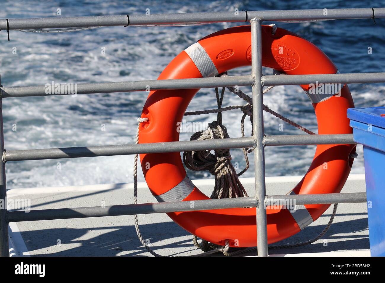 Lifebuoy on back of boat at Albany, Western Australia Stock Photo - Alamy