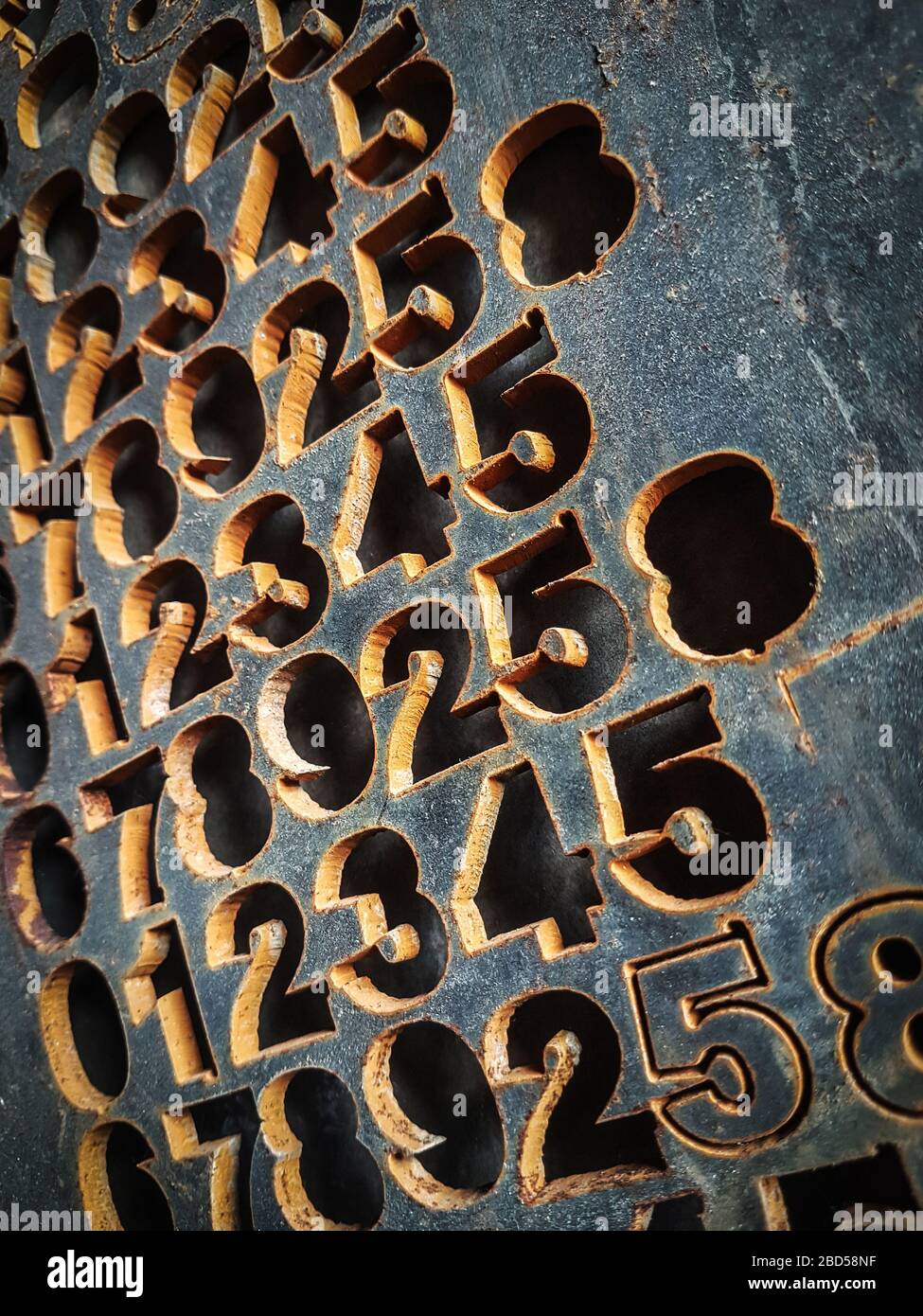 fragment of a concrete wall with embossed numbers Stock Photo - Alamy
