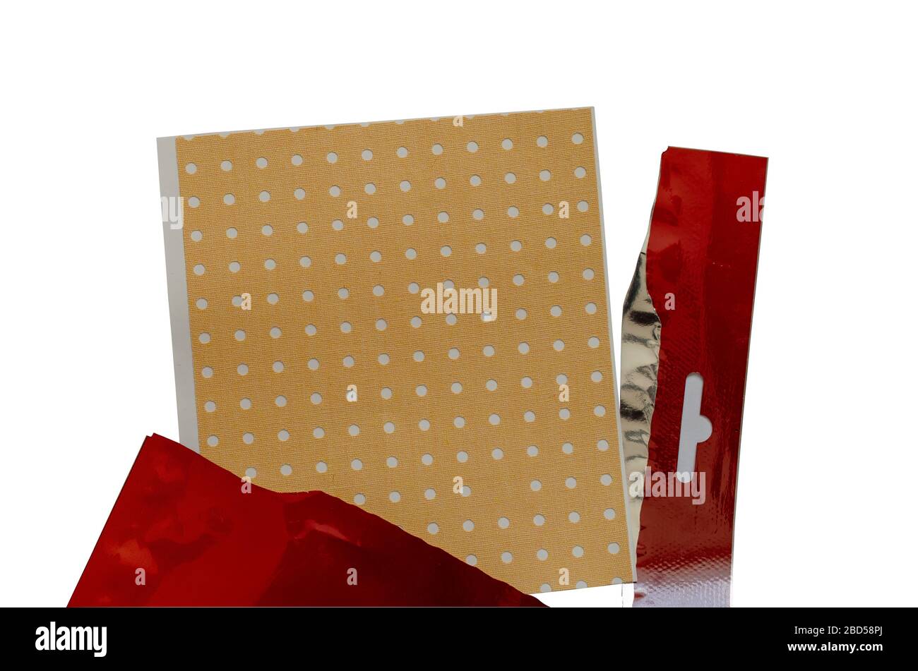 Pepper plaster on white background. Opened package of medical plaster ...