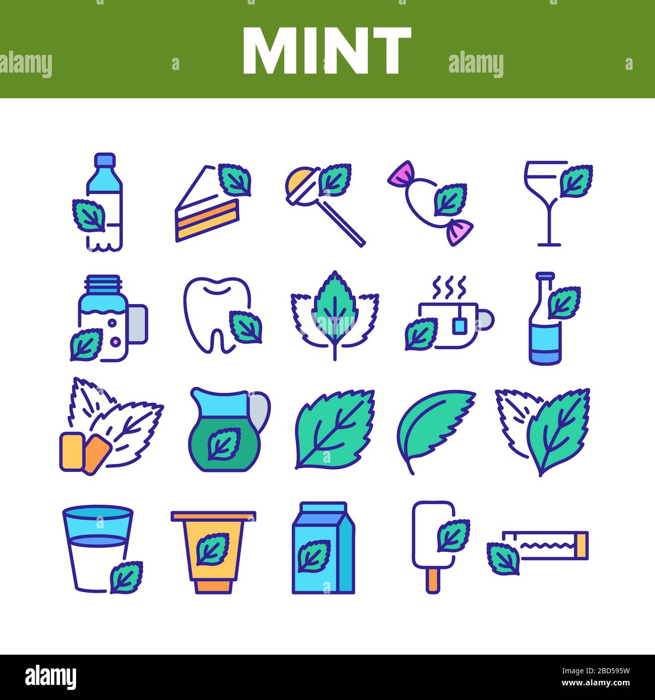 Mint Refreshing Leaf Collection Icons Set Vector Stock Vector Image ...