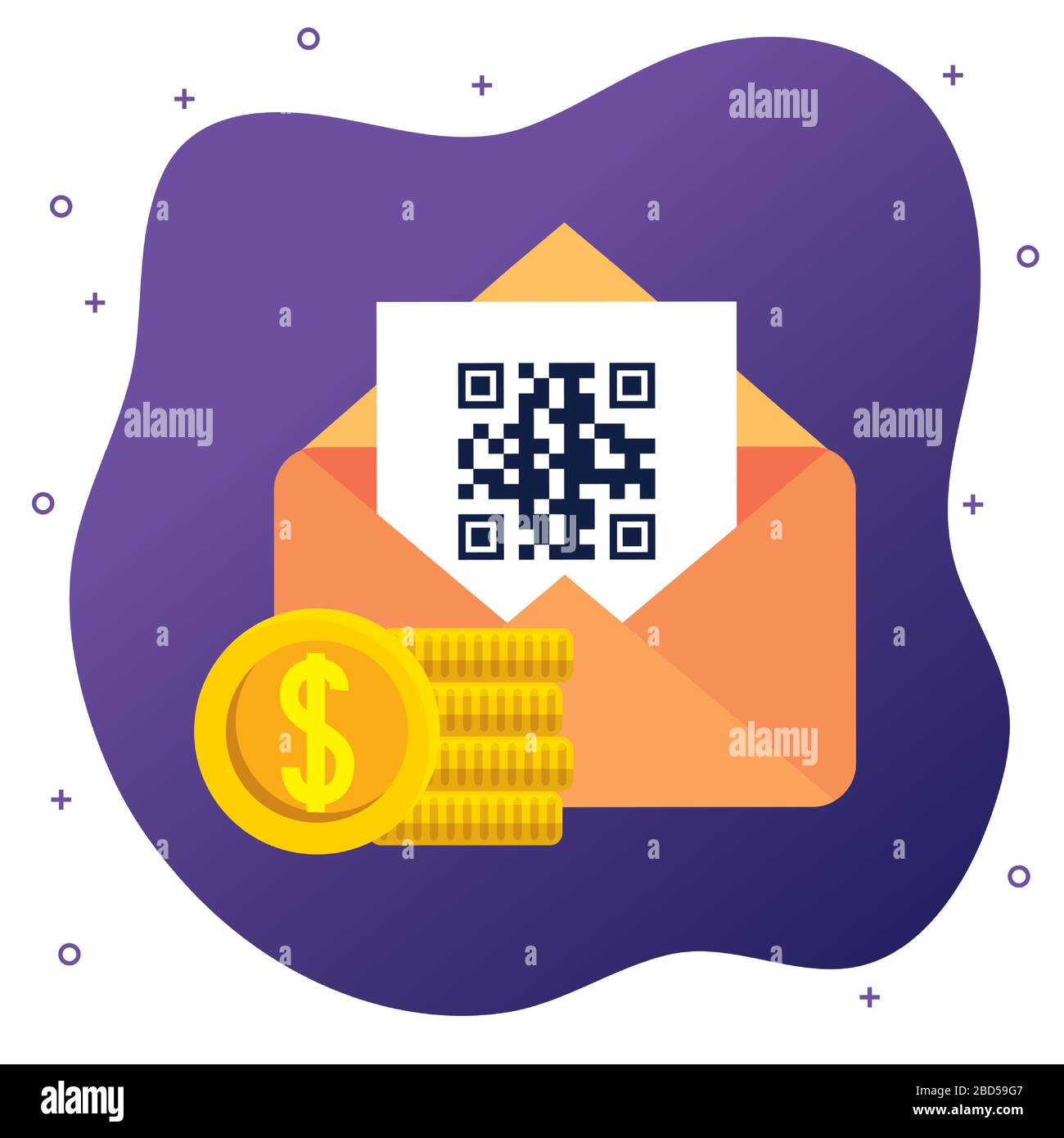 qr code inside envelope and coins vector design Stock Vector Image ...