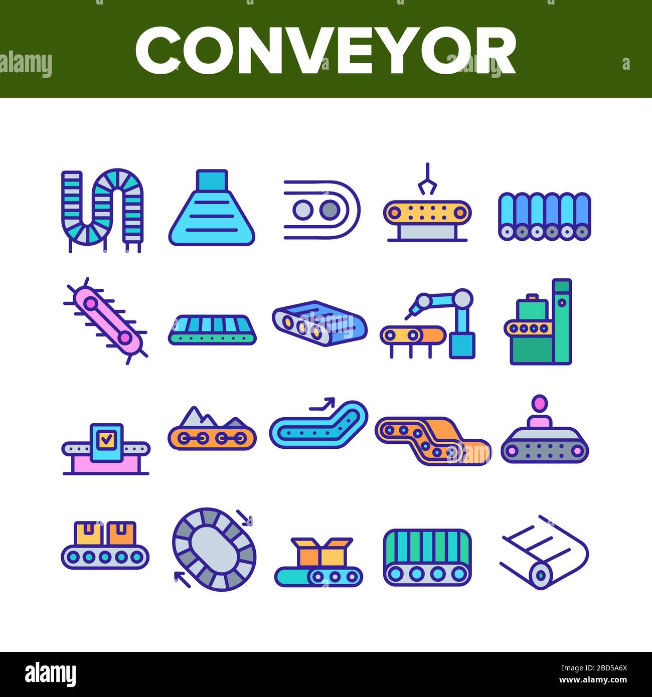 Conveyor Factory Tool Collection Icons Set Vector Stock Vector Image ...