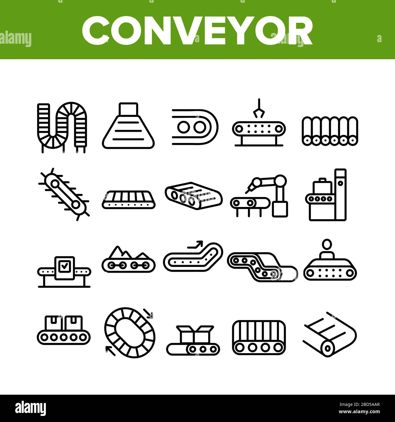 Conveyor Factory Tool Collection Icons Set Vector Stock Vector Image ...