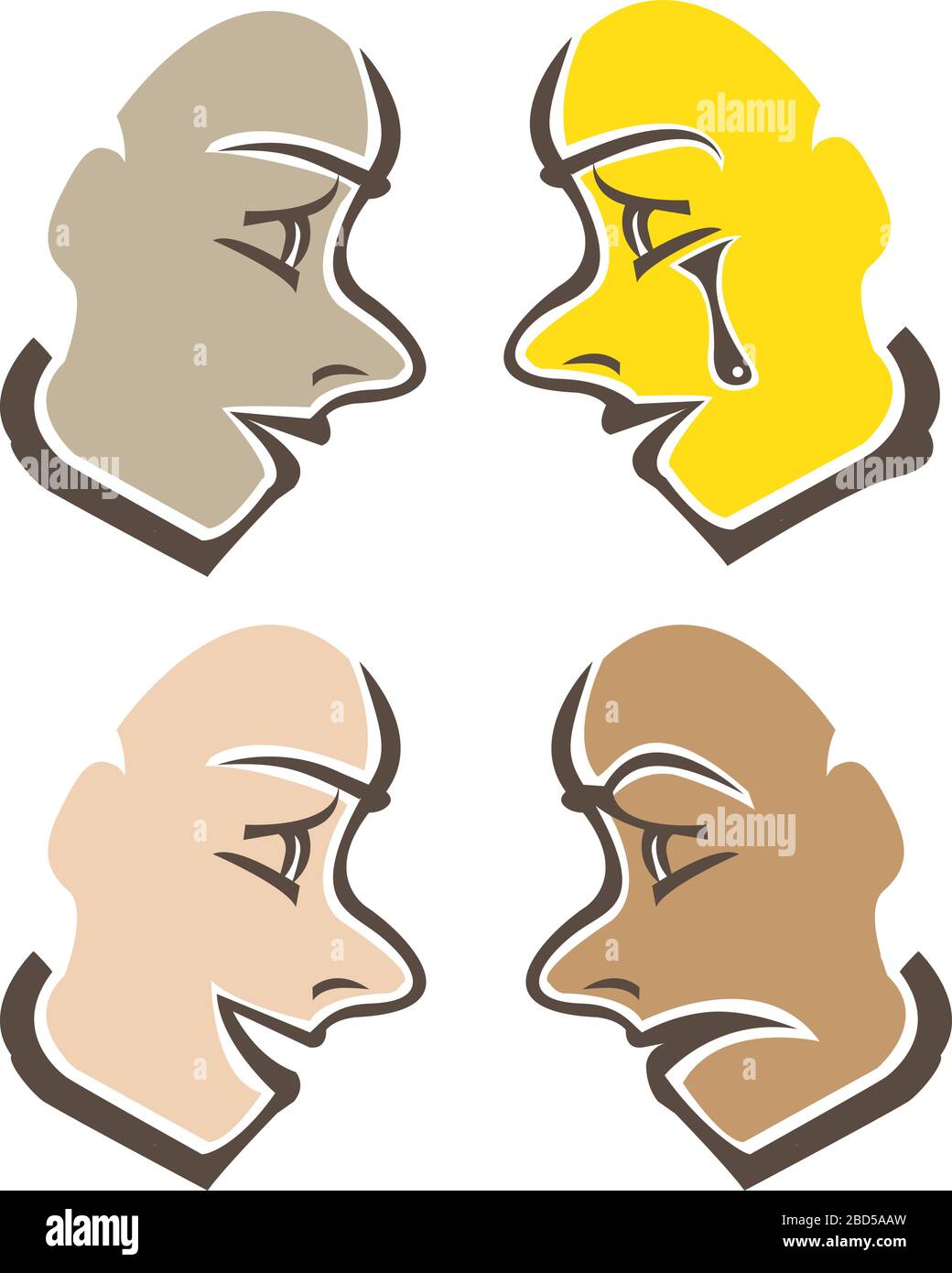 Vector illustration of four faces of different ethnicity in profile ...