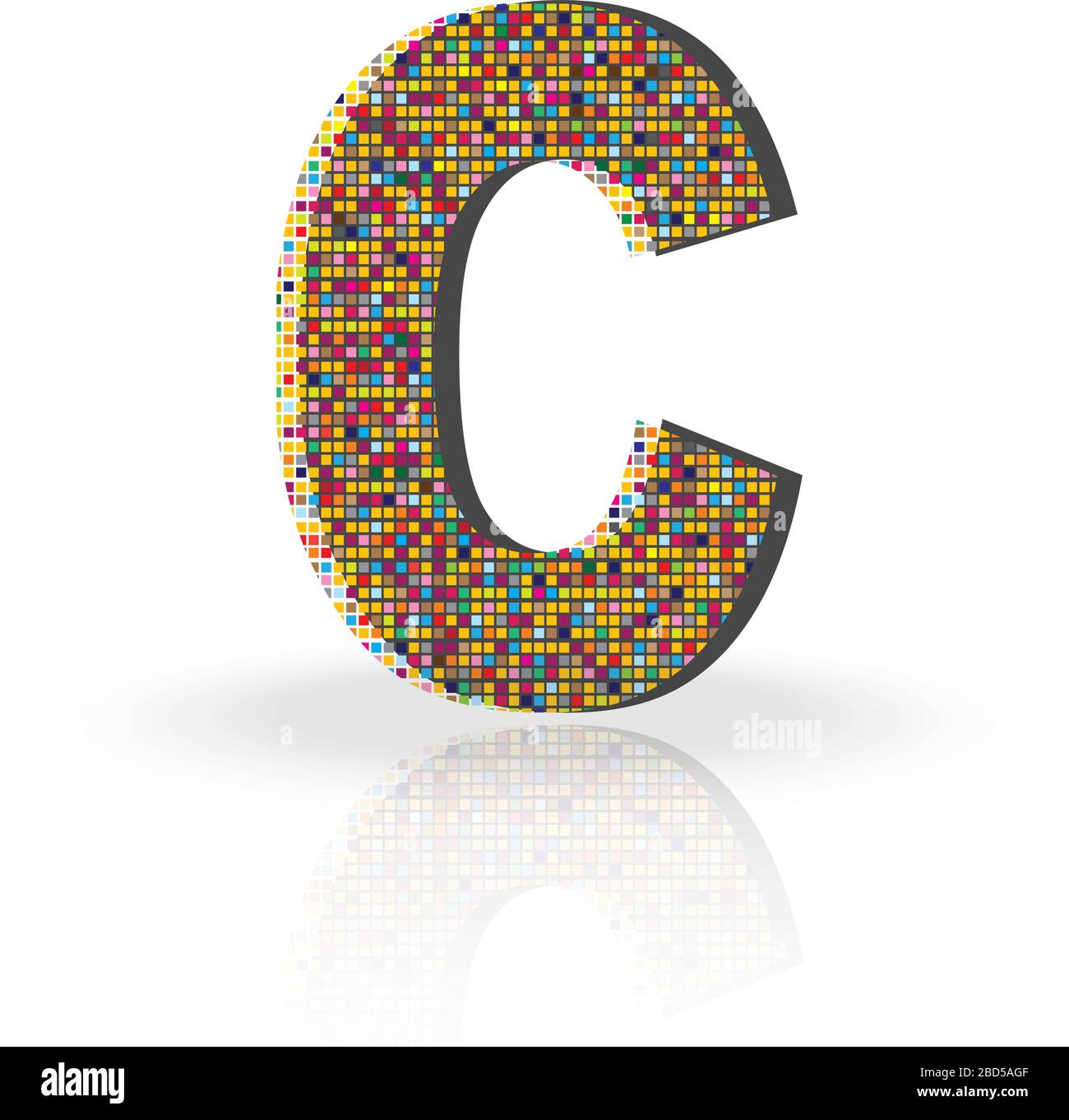 Colorful 3D Alphabet Letter C with reflection on white glossy surface ...
