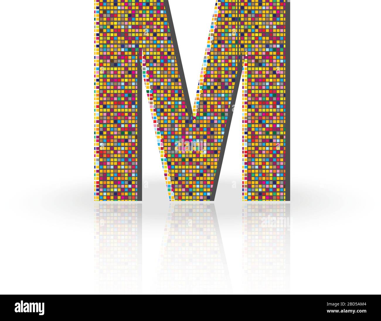 Colorful 3D Alphabet Letter M with reflection on white glossy surface ...
