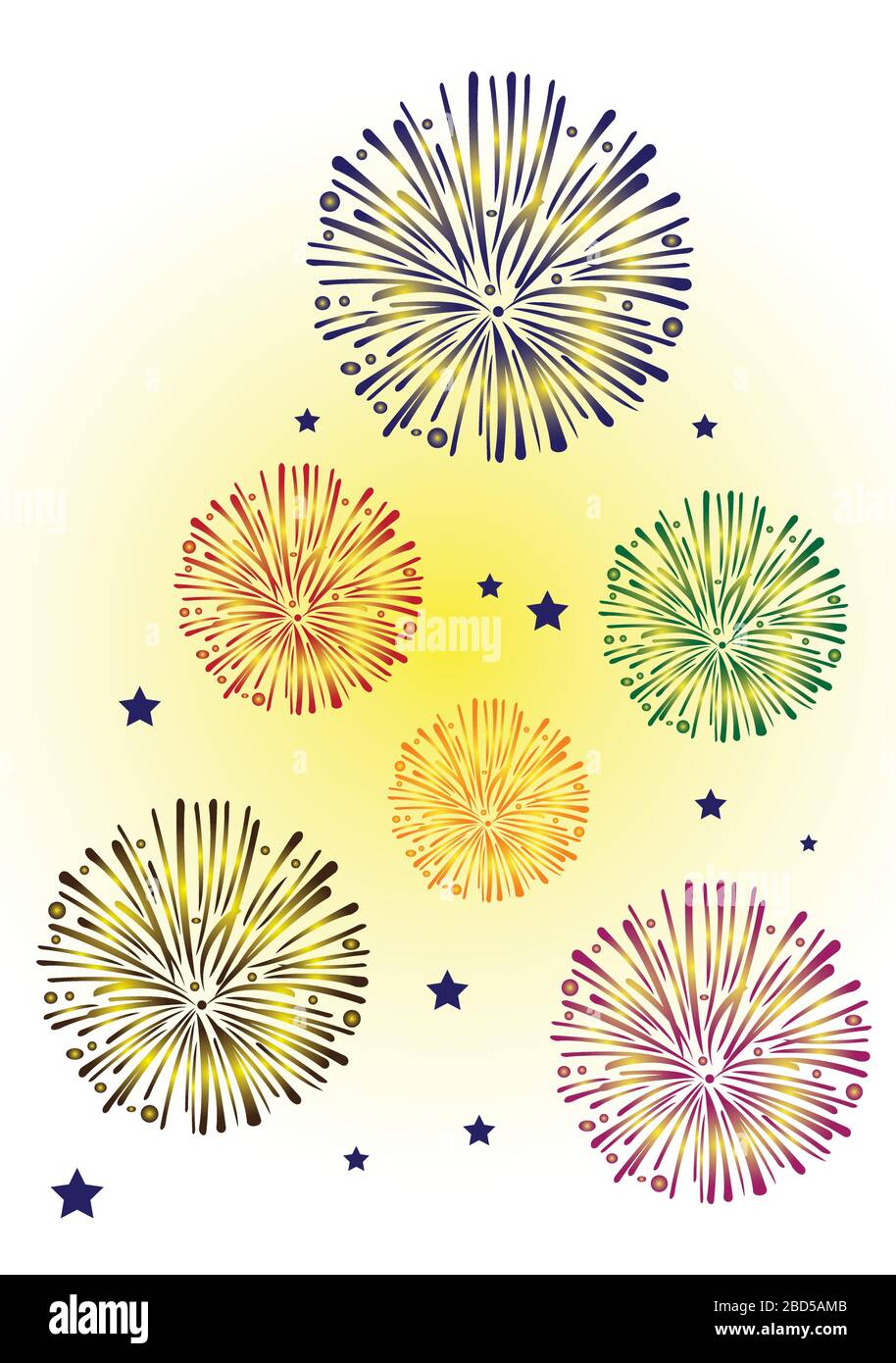 Vector illustration of firework patterns on yellow and white background ...