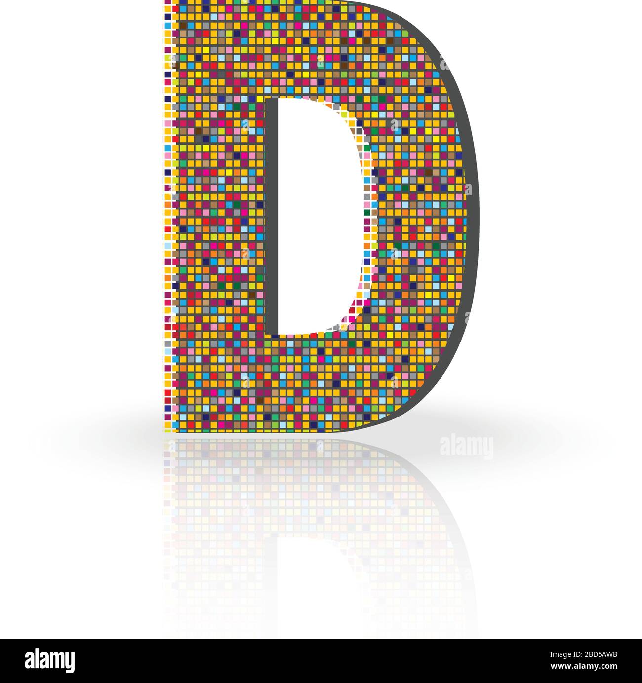 Colorful 3D Alphabet Letter D with reflection on white glossy surface ...