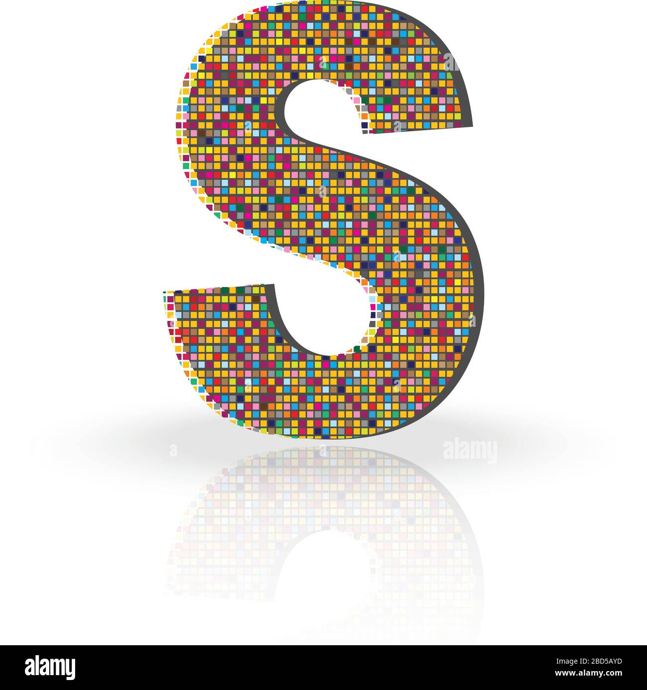 Colorful 3D Alphabet Letter S with reflection on white glossy surface ...