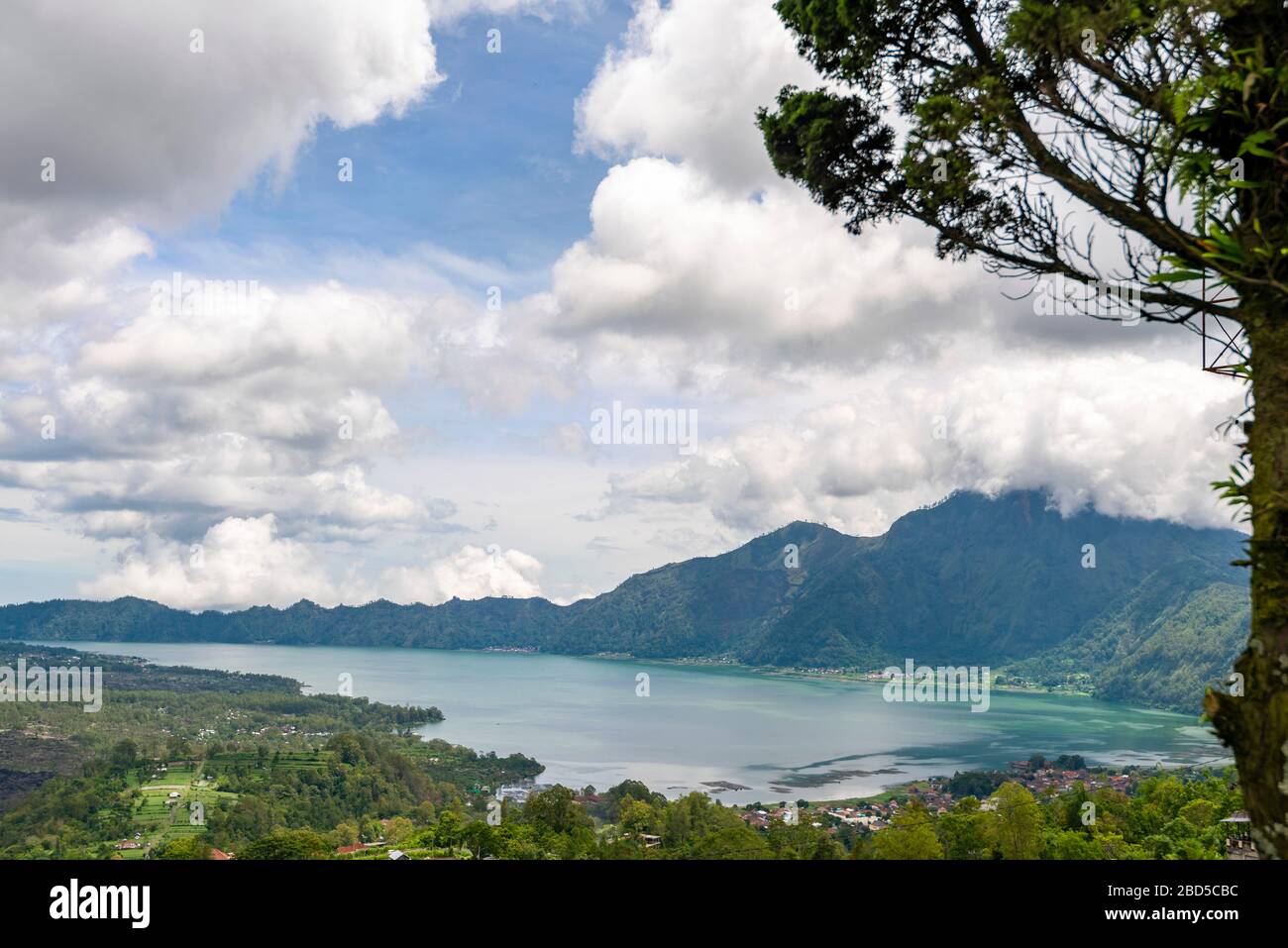 Horizontal panoramic view of Lake Batur in Bali, Indonesia Stock Photo ...