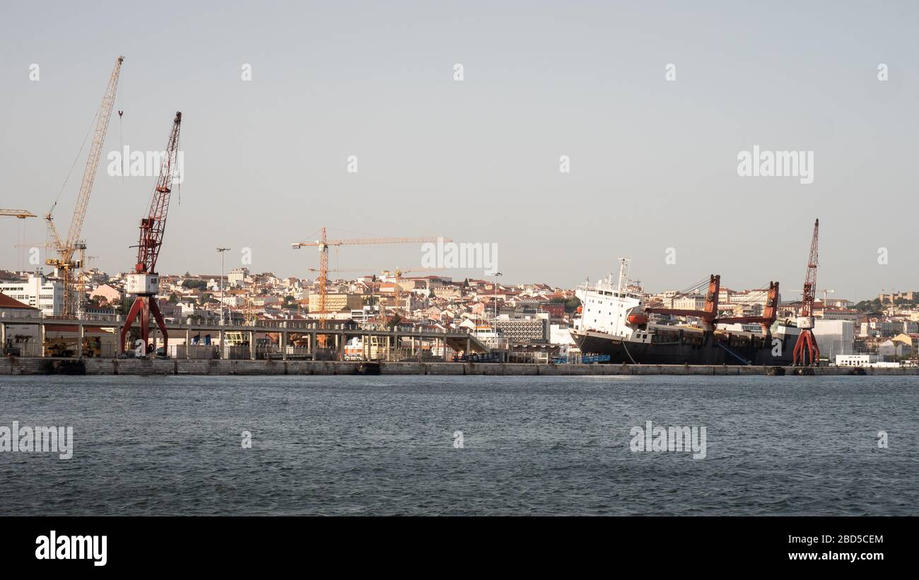 The cargo ship, Agat, in dry dock at the Port of Lisbon, Portugal Stock ...