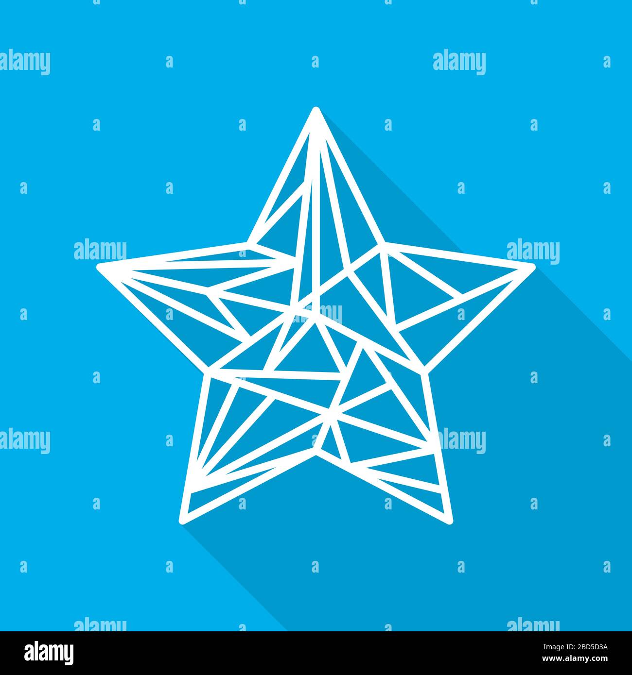 White star icon in flat design. Star with long shadow, on blue ...